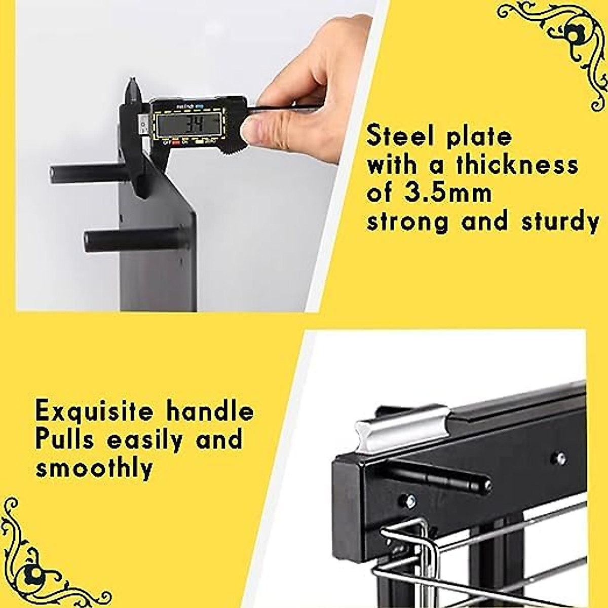 Blind Corner Cabinet Pull Out, 15in Opening Soft Close Heavy Duty Kitchen Corner Cabinet Organizer, 4 Chrome Plated Storage Baskets, for cabinets Minimum Size: 18.89" D*27.16" W*22.83" H