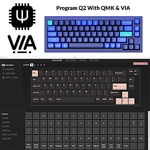 Keychron Q2 Wired Custom Mechanical Keyboard, QMK/VIA Programmable Macro, Full Aluminum, Hot-Swappable Gateron G Pro Brown Switch, 65% Layout Double Gasket Compatible with Mac and Windows - Blue