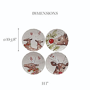 Casafina Set of 4 Ceramic Stoneware 11'' Dinner Plates - Deer Friends Collection, White | Microwave & Dishwasher Safe Dinnerware | Food Safe Glazing | Restaurant Quality Tableware