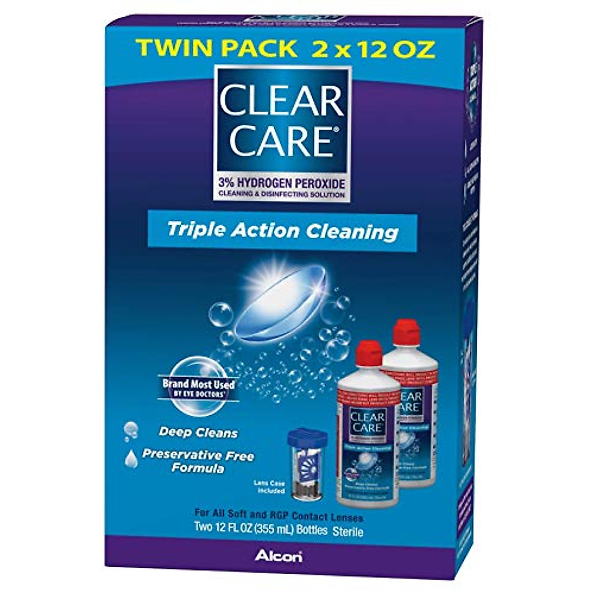Clear Care Cleaning Solution with Lens Case, Twin Pack, 12-Ounces Each
