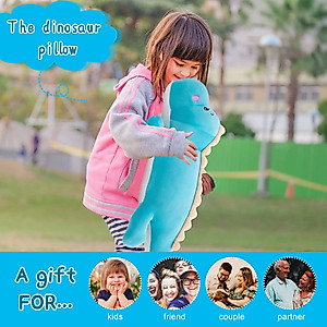 OULV Dinosaur Plush Toy Pillow,Cute Dinosaur Stuffed Animals Doll,Soft Lumbar Back Cushion Big Dinosaur Plushies Stuffed Toy Cute Pillows,Great Gift for Kids Birthday,Valentine (Green,31.4in)