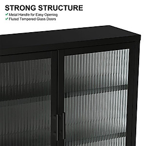 Bathroom Wall Cabinet, Over The Toilet Storage Cabinet with 2 Glass Doors & 3-Tier Storage, Bathroom Cabinet Wall Mount in Metal, Medicine Cabinets for Bathroom, Living Room, Laundry Room, Black