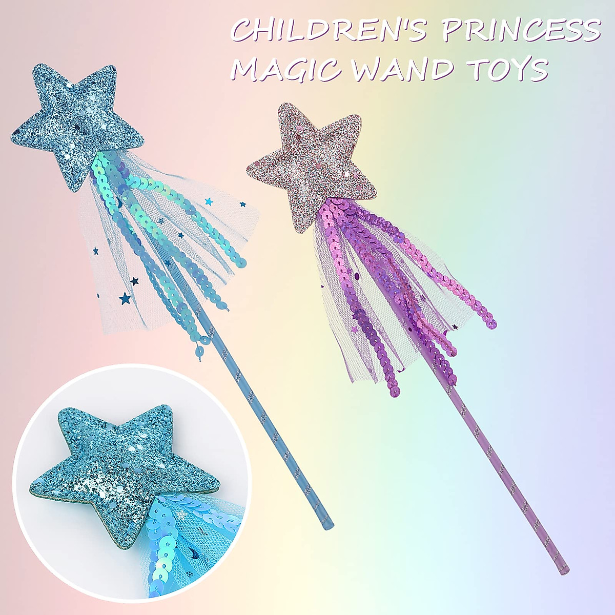 Prasacco 3 PCS Fairy Wands Glitter Princess Wands Star Wands Fairy Stick for Christmas Costume Prop Birthday Party Supply Cosplay Accessories