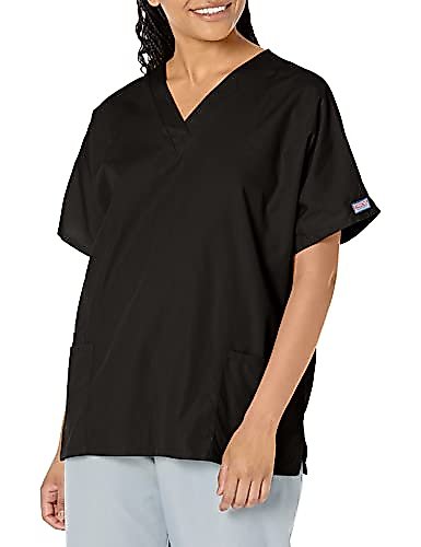 Cherokee womens V Neck medical scrubs shirts, Black, X-Large US