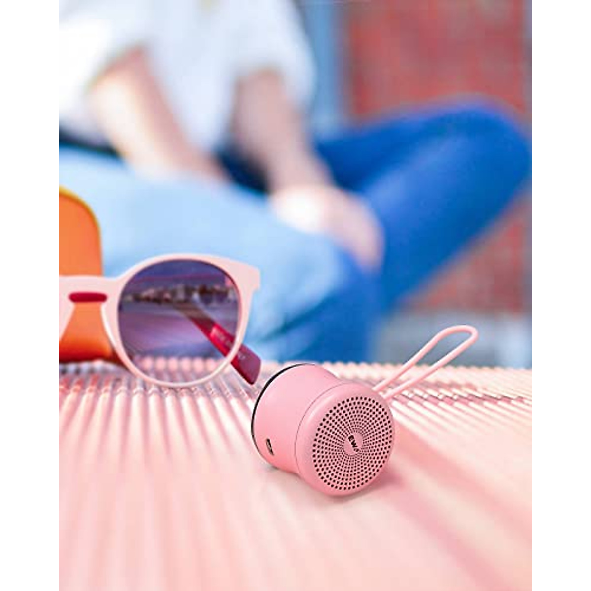 EWA A119 Mini Bluetooth Speaker with Lanyard, Small Speaker with Bass Radiator, IPX7 Waterproof, Tiny but Powerful, Cute Metal Wireless Portable Speaker (Rose-Gold)