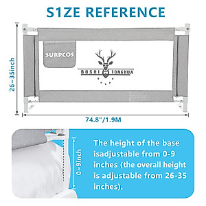 SURPCOS Bed Rails for Toddlers -New Upgraded Extra Long Bed Guardrail for Kids Great Fit for Twin, Double, Full-Size Queen & King Mattress (One Side 74.8 x 30 Inch, Buck)