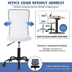 Ergonomic Chairs, Cute Adjustable Armless Office Desk Chair w/Mesh Back & Soft Thick Seat, Comfy Swivel Rolling Cheap Executive Small Computer Task Chair Sillas para Escritorio for Adult Women