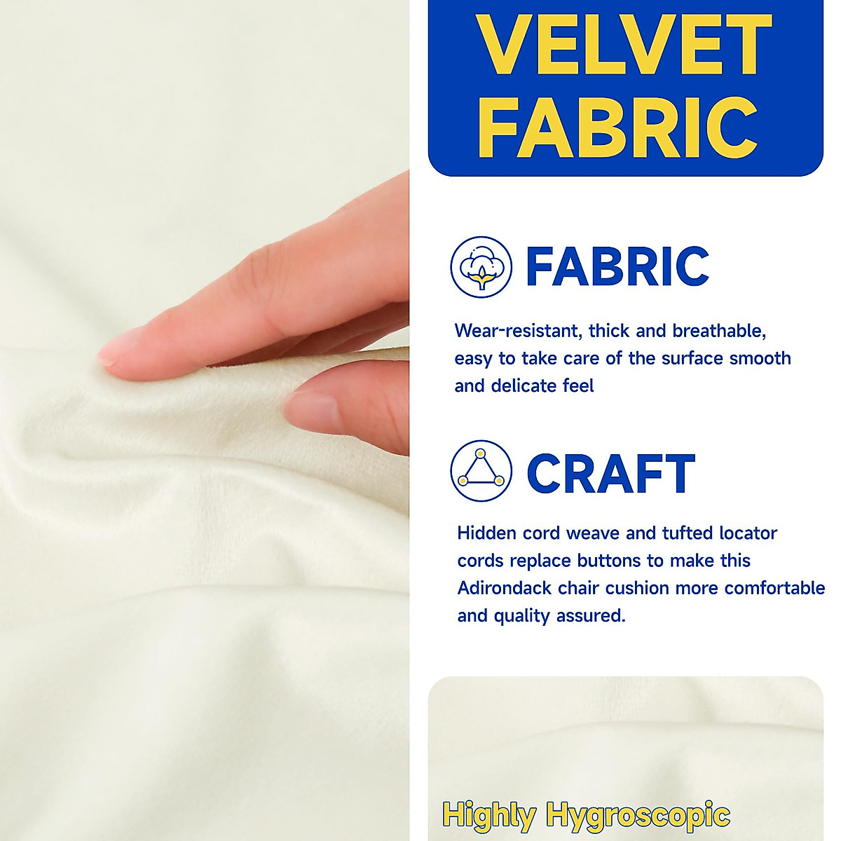 ROFIELTY Rocking Chair Cushions. 42x18 Inch Double Non-Slip Chair Cushions for Rocking Chairs Indoors/Outdoors, Tufted Fine Adirondack Chair Cushion. (Cream)