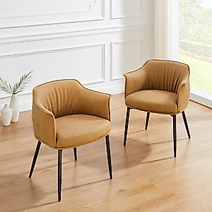 Art Leon Faux Leather Accent Chair, Mid Century Modern Arm Chair, Upholstered Living Room Chair with Metal Legs for Kitchen Bedroom Office, Light Brown