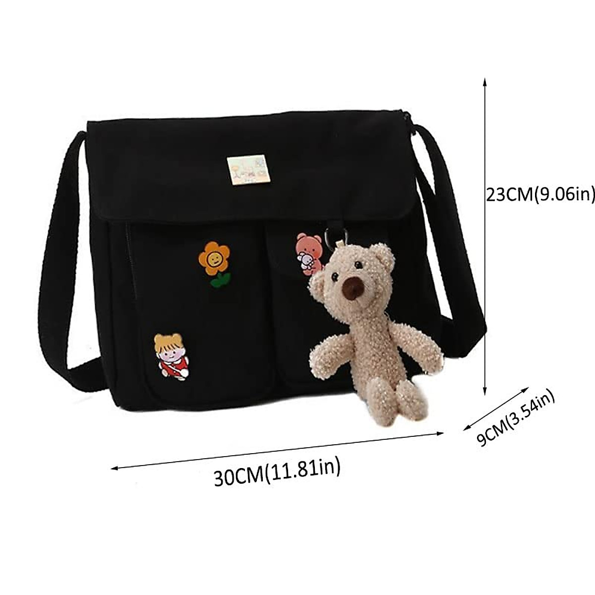 PRAGARI Canvas Crossbody Bag Messenger Cute Bag with Pins and Pendant for Women Girls Casual Shoulder Aesthetic School bag