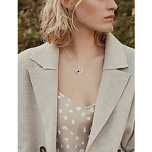 ITS4YEO 925 Sterling Silver Heart Birthstone Necklaces Silver Necklace Zircon Pendant Necklaces for Women Jewelry Gift for Women Wife Her Valentines Gift(March)