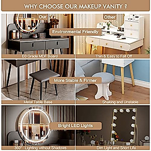 DOLILO 35" Makeup Vanity Desk with Mirror and Lights and Table Set with Vanity Stool 3 Sliding Drawers 3 Modes Brightness Adjustable, (Iron Grey)