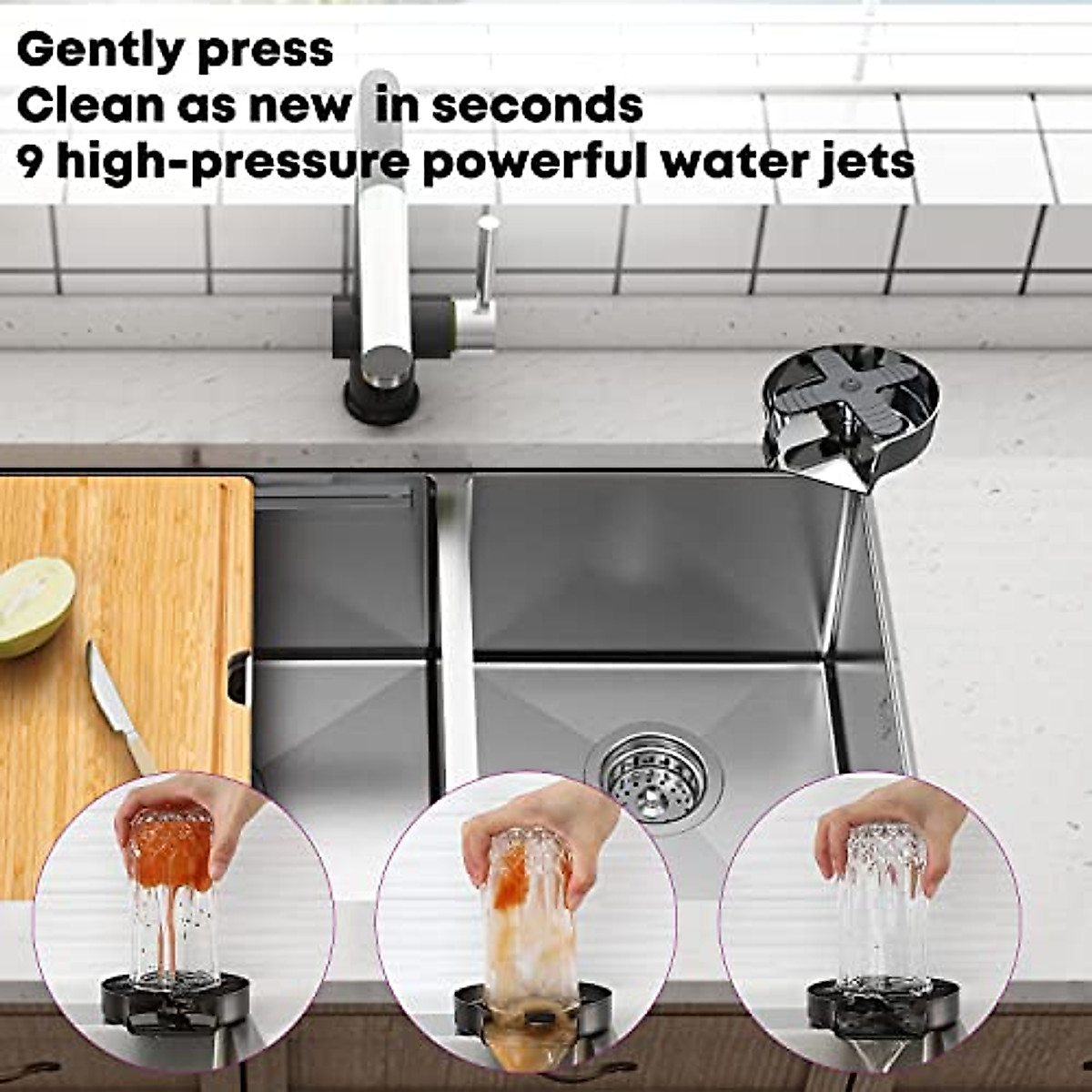 Cup Washer for Sink, Decyam Upgraded Glass Rinser for Kitchen Sink, Stainless Steel Faucet Cup Rinser Sink Attachment - Seconds Quick Rinser, Cup Cleaner, Glass Washer, Sink Baby Bottle Washer…