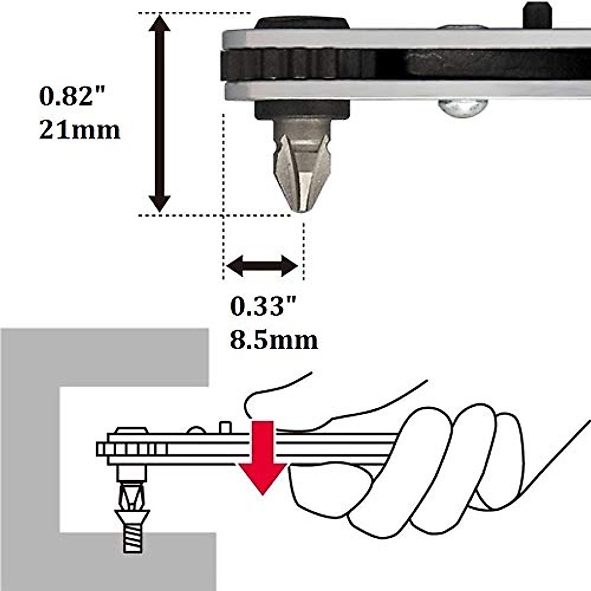 Anex Ultra Low Profile Offset Ratcheting Screwdriver 90 Degree Angled For Tight Area (Magnetic 2 Bits Set) Straight Flathead, Green