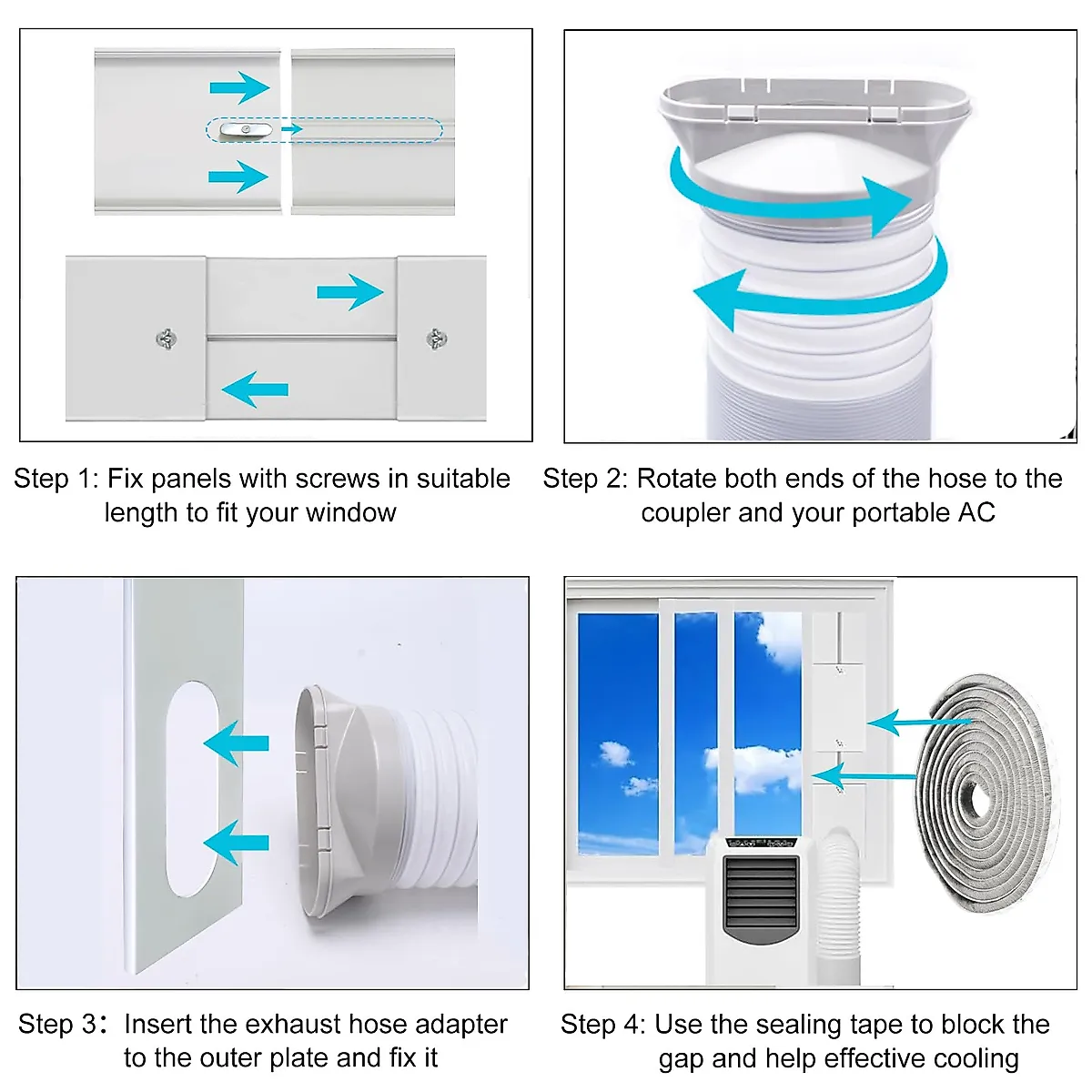 Estoder Portable Air Conditioner Window Vent Kit with 5.9" Exhaust Hose (Length Up To 79”), Universal Portable AC Duct Kit with Coupler, Adjustable Window Seal for Sliding Vertical & Horizontal Window
