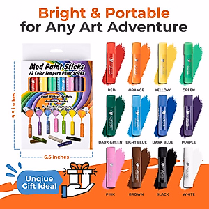 Mod Paint Sticks, 12 Pcs Washable Paint Solid Tempera Paint for Kids, Non-Toxic Washable Kids Paint & Quick Drying Paint Markers for Kids by ModFamily