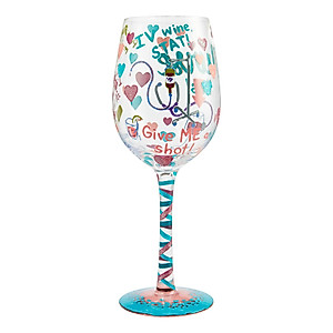 Enesco Designs by Lolita Nurse This Hand-Painted Artisan Wine Glass, 1 Count (Pack of 1), Multicolor, 440 milliliters