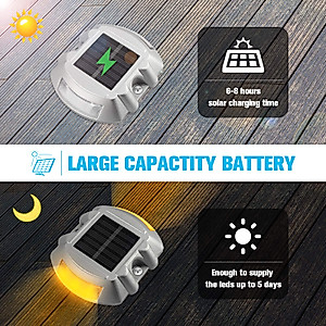 VOLISUN Solar Deck Lights Driveway Dock Lights, 12-Pack Led IP67 Waterproof Outdoor Warning Step Lights for Driveway Sidewalk Garden Pathway Yard(Warm White)