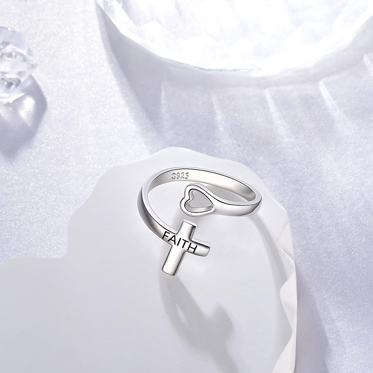 Hioed Cross Purity Ring for Women - Sterling Silver Faith Rings Adjustable Thumb Ring Christian Jewelry Confirmation Gifts for Women