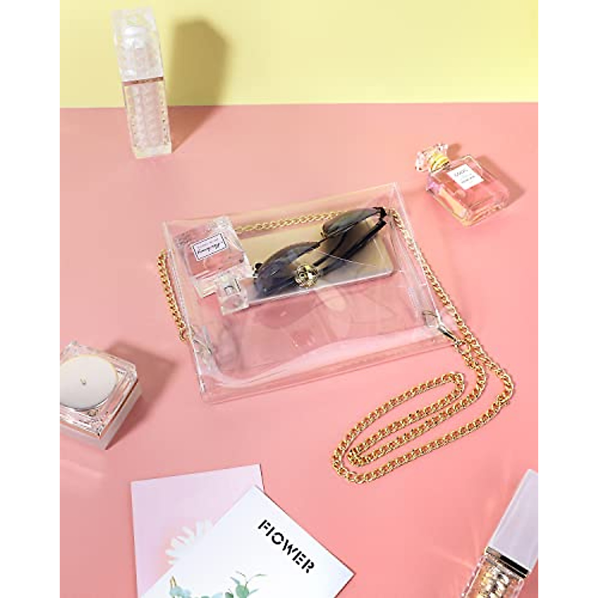 LHMTQVK Clear Purse for Women Clear Crossbody Bag Stadium Approved Transparent Bags for Concerts Sports Event Party (Golden)