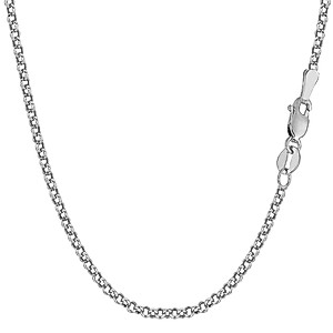 Jewelry Affairs 10k White Real Gold Round Rolo Link Chain Necklace, 2.3mm, 16"