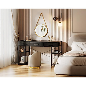 ODK Office Small Computer Desk: Home Table with Fabric Drawers & Storage Shelves, Modern Writing Desk, Black, 48"x16"