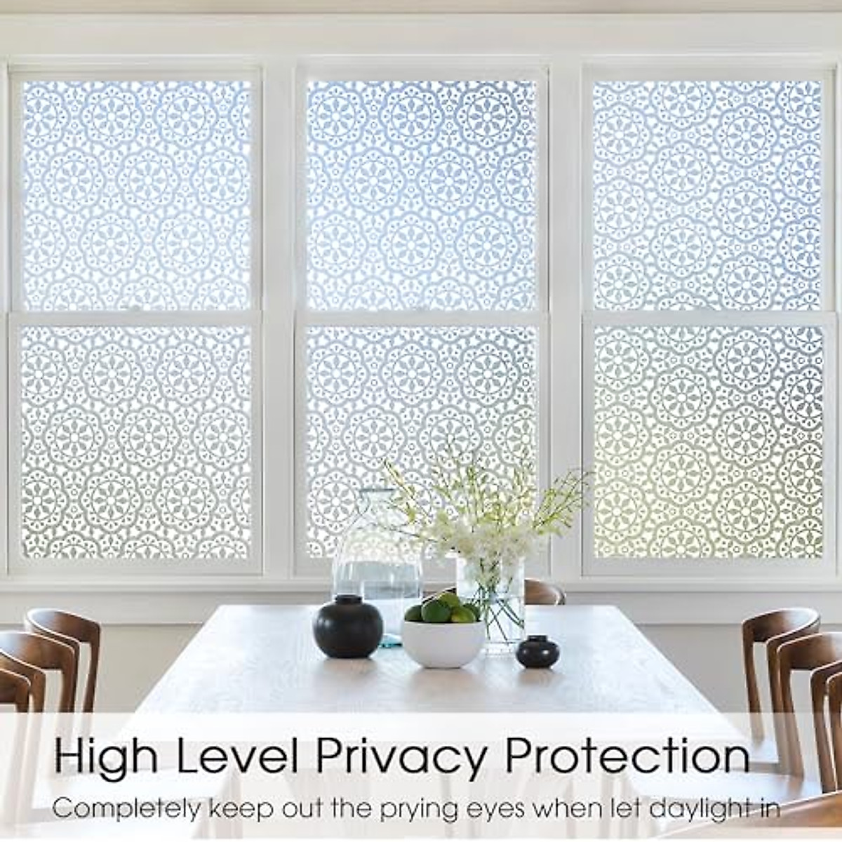 Coavas Window Privacy Film Static Cling, Non-Adhesive Removable Privacy Window Film, Frosted Glass UV Blocking Window Tint for Home, Office, Bathroom (White Lace 23.6 x 78.7 in)