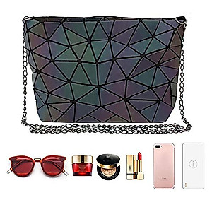 Sherry Handbag Fashion Holographic Laser Shoulder Bag Geometric Envelope Clutch Chain Crossbody Purse (Luminous)