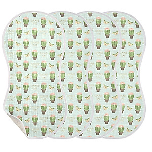 Kigai Cute Cactus Muslin Baby Burp Cloths - Super Absorbent and Soft Burping Rags - Cotton Burp Clothes Set for Boys and Girls, 4 Pack