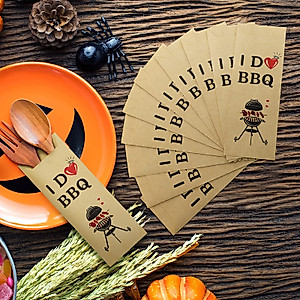 100 Pieces I Do BBQ Kraft Paper Silverware Bags Knife Forks Silverware Pouch Bags Disposable Cutlery Utensil Holder for Restaurant Kitchen BBQ Party Wedding Decorations (2.8 x 7.5 Inch)