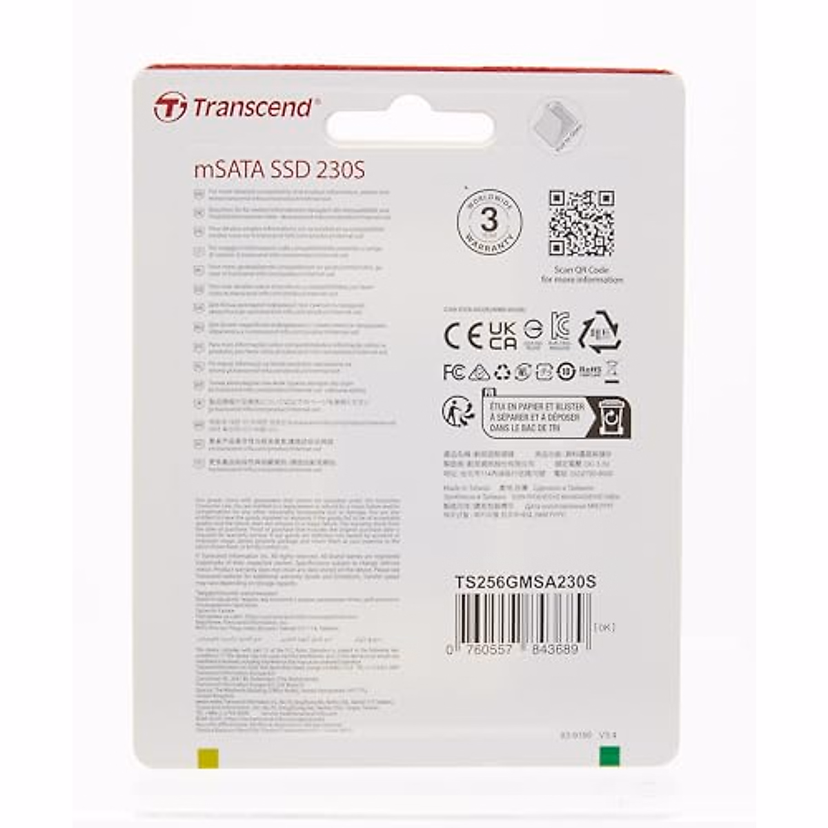 Transcend 256GB MSA230S mSATA SSD, MO-300A, Solid State Drive, SATAIII - TS256GMSA230S