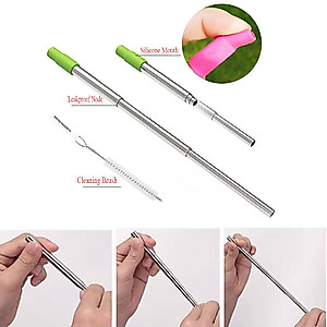 Hoshen Reusable Stainless Steel Telescopic Straw, Portable Straw, With Silicone Nozzle And Cleaning Brush (Original Box), Red，1 Piece