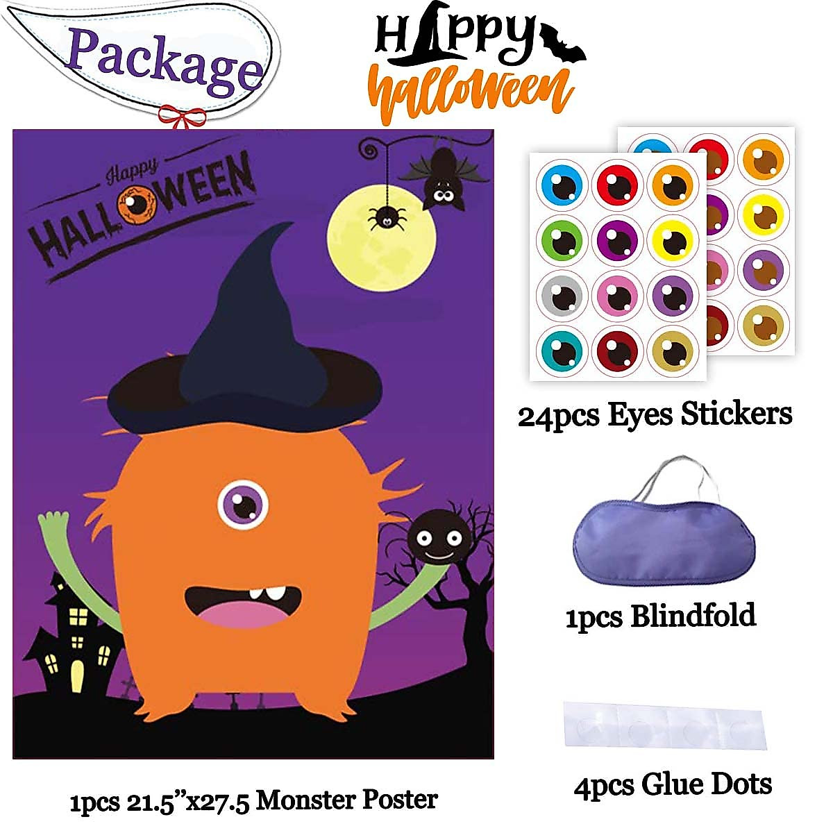 Funnlot Halloween Games for Kids Party Halloween Party Games for Kids Pin The Eye on The Monster Game Halloween Party Games Activities Halloween Pin The Tail (Pin The Eye on The Monster)
