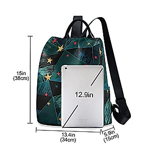 Backpack Purse for Women Fashion Colorful Stars on Geometric Travel Anti-theft School Daypack College Casual Shoulder Bag Medium Size
