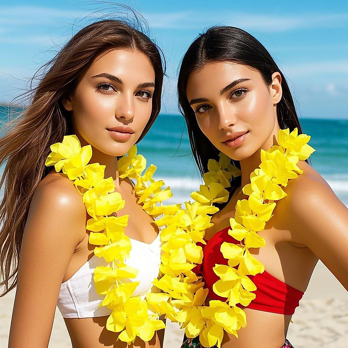 36 Counts Hawaiian Leis Necklace Tropical Luau Hawaii Silk Flower Lei Theme Party Favors Wreaths Headbands Holiday Wedding Beach Birthday Decorations (3 Dozens)