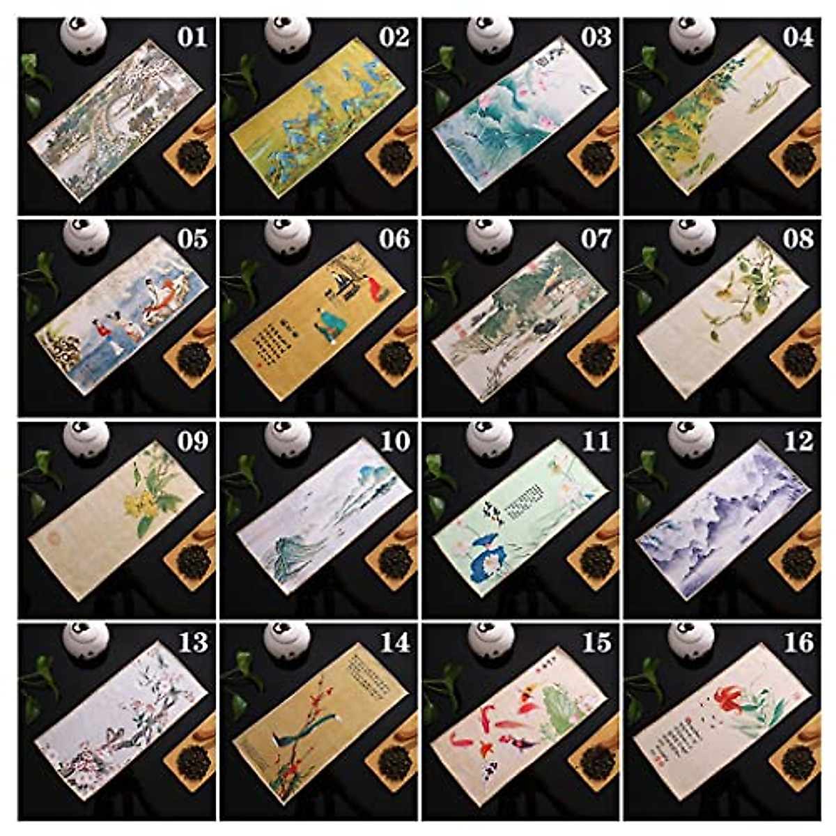 1pcs Chinese Painted Tea Towel Absorbent Rag, Thickened Table Cleaning Tea Cloth, Cotton Household Cloth Dish Cleaning Wipe Tea Towels (Color : 07, Size : 0.6x1.3ft)