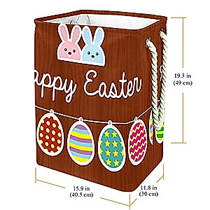 Inhomer Laundry Hamper Easter Bunny and Egg Wooden Background Collapsible Laundry Baskets Firm Washing Bin Clothes Storage Organization for Bathroom Bedroom Dorm