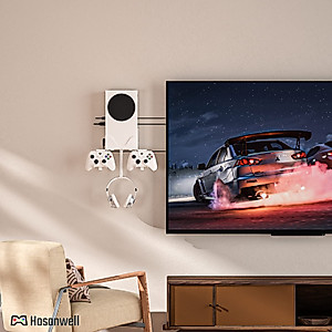 Hosanwell Xbox Series S Wall Mount, Xbox Series S Wall Mount Kit, with Detachable Controller Holder & Headphone Hanger Heat Dissipation (NOT for Xbox ONE S)
