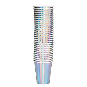 Geeklife Rainbow Silver Party Cups,Thickened Disposable Paper Cups Set,10.5 oz Double-deck Cups,Ideal for Drinks, Beverages,Water, Coffee and Tea