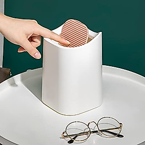 Mini Desktop Trash Can with Type Lid, Cat Ears Small Waste Garbage Basket Bin for Desk Office Kitchen, Colorful Plastic Trash with 2 Rolls of Trash Bags (White)