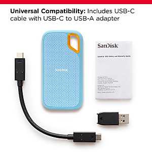 SanDisk 4TB Extreme Portable SSD - Up to 1050MB/s, USB-C, USB 3.2 Gen 2, IP65 Water and dust Resistance, Updated Firmware, Sky Blue - External Solid State Drive - SDSSDE61-4T00-G25B