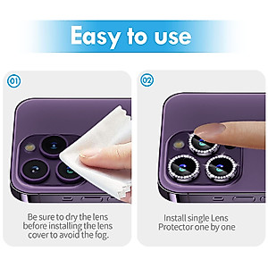 Xfilm for iPhone 14 Pro/iPhone 14 Pro Max Camera Lens Protector Bling, 9H Hardness Scratchproof Metal Individual Diamond Ring Protector, Stylish Accessories, Case Friendly (Deep Purple Diamond)