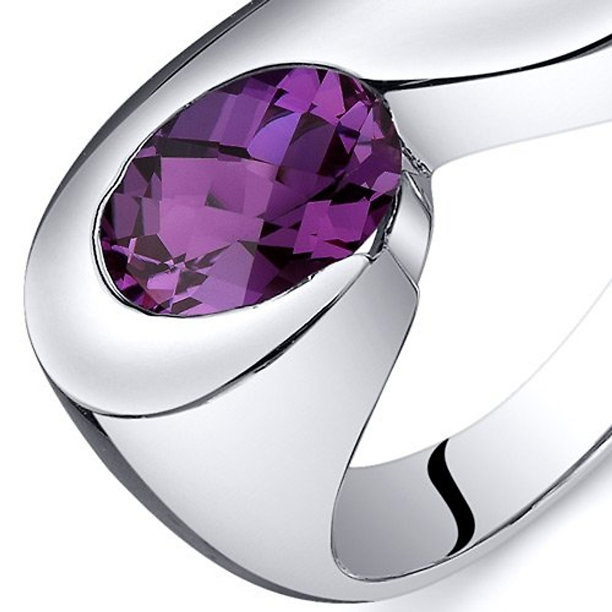 PEORA Simulated Alexandrite Museum Ring 925 Sterling Silver, 1.75 Carats Oval Shape 8x6mm, Comfort Fit, Size 8
