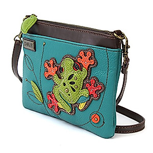 CHALA Mini Crossbody Handbag, Multi Zipper, Pu Leather, Small Shoulder Purse Adjustable Strap - Frog - Turquoise