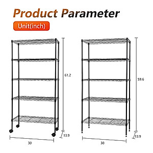 FDW Adjustable 5-Tier Metal Shelf with Wheels, 250 lbs Capacity, Easy Assembly, Ideal for Small Spaces