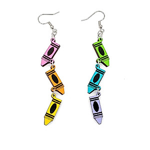 Back To School Teacher's Day Drop Earrings Lightweight Wooden Books Crayons Earrings Teacher Rainbow Sunshine Dangle Earrings Jewelry Gifts-crayon