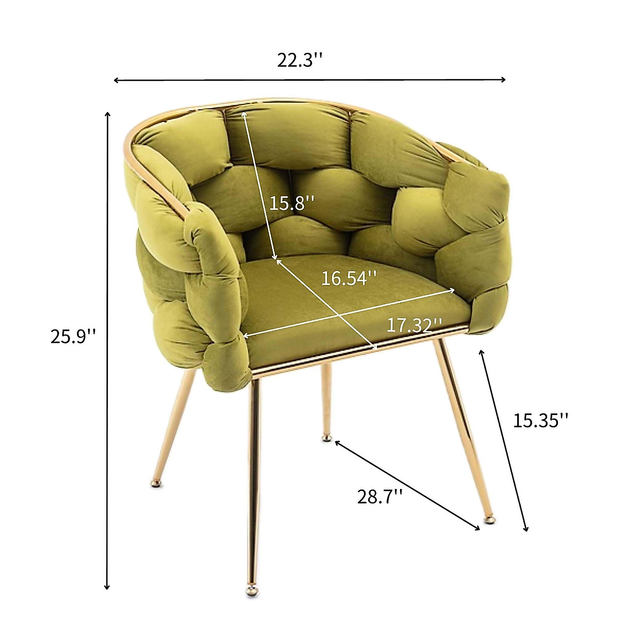 Warmiehomy Velvet Dining Chair Accent Chair for Living Room Single Sofa Chair with Gold Legs Tufted Back Armchair Arm Chair for Bedroom Vanity Dining Room Chair,Olive Green
