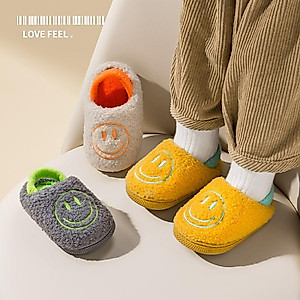 Smile Face Slippers for Kids Fuzzy Warm Happy Face House Slippers Toddler Soft Plush Retro Smile Slipper Anti-Slip Winter Cute Cartoon Shoes for Boys Girls