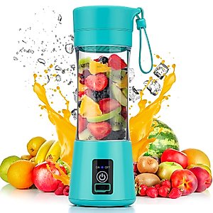 Personal Blender for Shakes and Smoothies, USB Rechargeable Shaker, Portable Juicer with Six Cutters, 380ML Juice Bottle for Travel Gym（Teal）