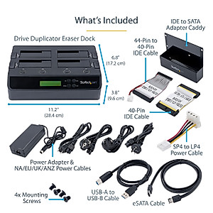 StarTech.com Dual Bay Hard Drive Duplicator and Eraser, External Standalone HDD/SSD Cloner / Copier, USB 3.0 to SATA Docking Station, Hard Disk Copier / Sanitizer / Wiper Tool (SATDOCK2REU3),Black